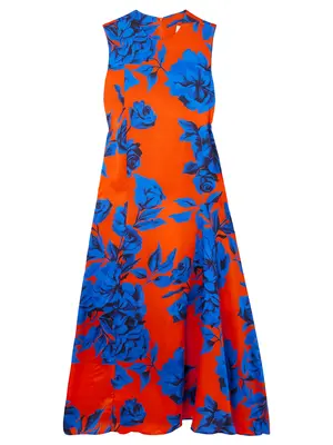 AZ FACTORY Paneled Floral-print Satin Midi Dress - Orange