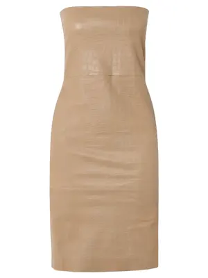 Sprwmn SPRWMN Strapless Croc-Effect Leather Dress Beige
