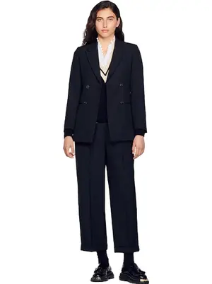 Sandro Double-Breasted Suit Jacket Black
