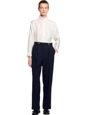 Sandro Silk Shirt With Gathered Collar - Neutral / White