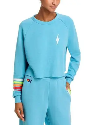 Aviator Nation Lightning Bolt Logo Sweatshirt Aqua White Neon