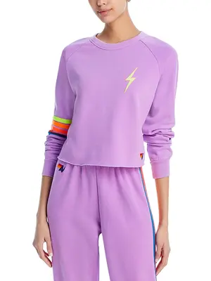Aviator Nation Lightning Bolt Logo Sweatshirt Neon Purple Rainbow