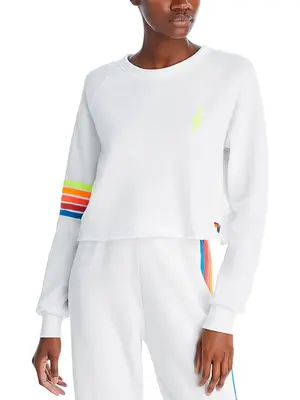 Aviator Nation Lightning Bolt Logo Sweatshirt White Neon Rainbow