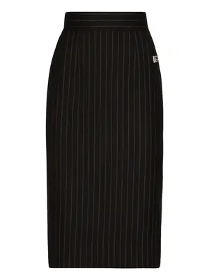 Dolce & Gabbana Virgin Wool-blend Pinstripe Midi Skirt - Black