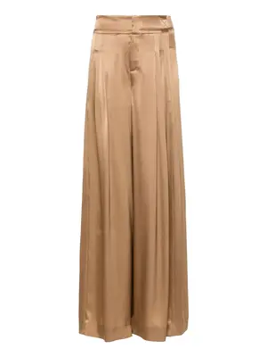 Alberta Ferretti Pleat-detail Satin Palazzo Pants - Brown