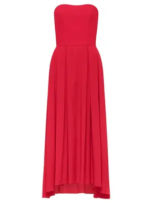 AZLEE Ezra Strapless Silk Midi Dress - Red