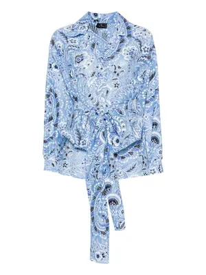 Etro Floral-print Silk-cotton Shirt - Blue