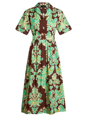 Etro Venus-print Cotton Shirtdress - Green