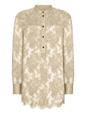 Dolce & Gabbana Semi-sheer Floral-lace Shirt - Neutrals