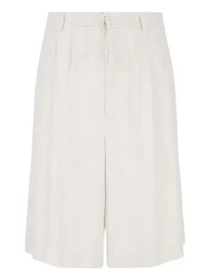 Gcds Logo-embroidered Pleated Bermuda Shorts - Neutrals