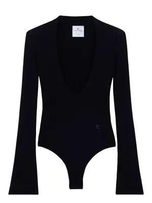 COURREGES Ribbed-knit Bodysuit - Black