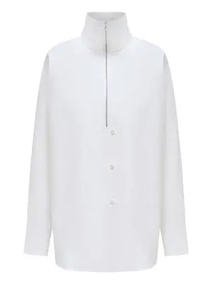 12 STOREEZ High-neck Cotton Zip Shirt - White