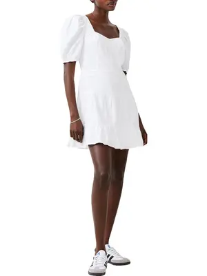 French Connection Cutout Back Puff Sleeve Minidress 10-summer White