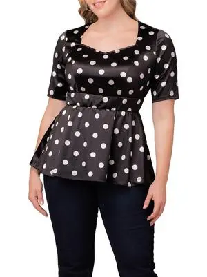 KIYONNA Posh Peplum Top - Black Polka Dot