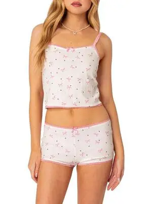 EDIKTED Shelly Print Pointelle Crop Camisole - White
