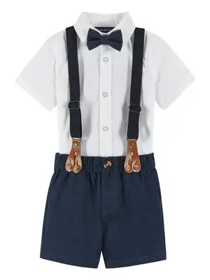 Andy & Evan Shirt, Suspenders, Shorts And Bow Tie Set - White