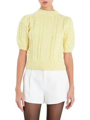 English Factory English Factory Mock Neck Cable Stitch Sweater Lemon