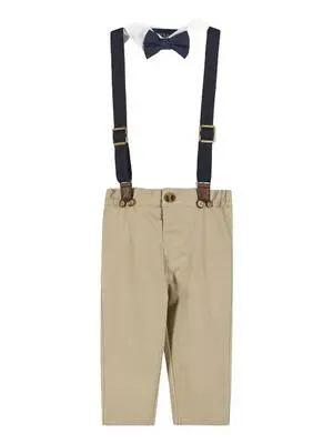 Andy & Evan Button-up Shirt, Suspenders, Pants And Bow Tie Set - White