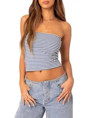 EDIKTED Lilah Stripe Tube Top - Blue-and-white