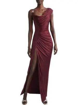 Versace Medusa '95 Draped Crepe & Jersey Gown - Burgundy