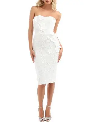 HELSI Liliana Sequin Floral Appliqué Strapless Cocktail Dress - White