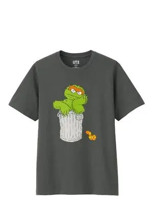 KAWS X Uniqlo X Sesame Street Oscar The Grouch Tee - Gray