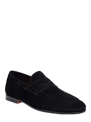 Santoni Carlos Suede Penny Loafers - Black