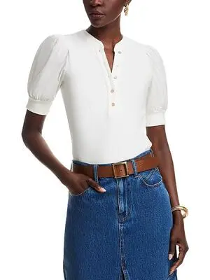 SINGLE THREAD Puff Sleeve Henley Top - Bright White