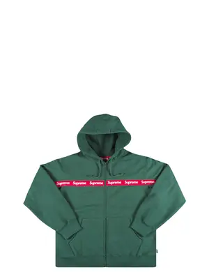 Supreme Text Stripe Zip Up Hooded Sweatshirt - Green