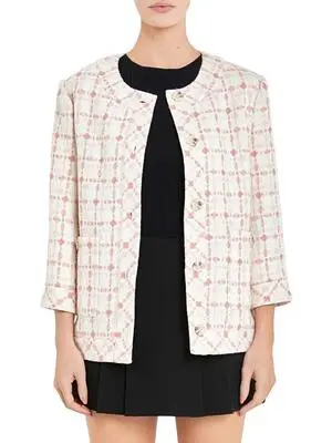 English Factory Boxy Tweed Jacket - Ivory/ Pink Multi