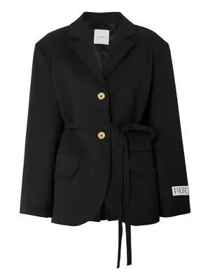 Patou Belted Stretch-wool Twill Blazer - Black
