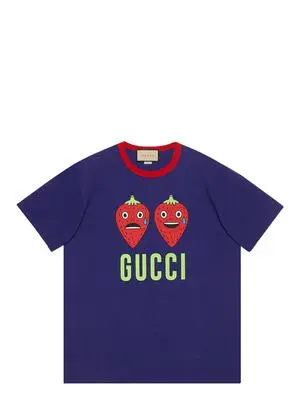 Gucci Strawberry Print Cotton T-shirt 'dark - Blue