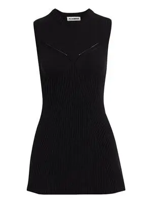 JIL SANDER Ribbed Cotton-Blend Top With Pointelle Trims Black