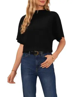 Vince Camuto Textured Mock Neck Top - Rich Black