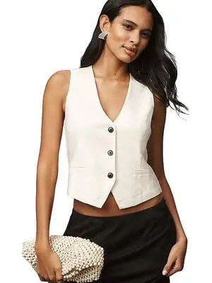 Maeve Linen Blend V-Neck Vest White