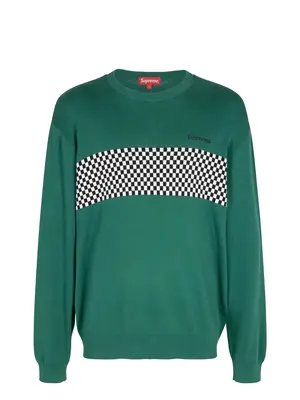 Supreme Checkered Panel Crew-neck Sweatshirt - Green