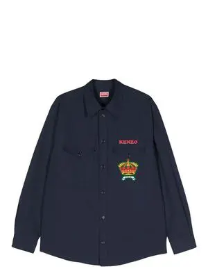Kenzo Logo-appliqué Cotton Shirt - Blue