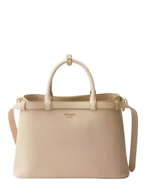 Prada Medium Buckle Leather Tote Bag - Neutrals