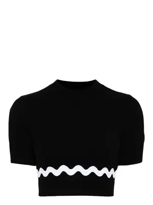 Patou Wave Cropped Sweater - Black