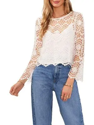 Vince Camuto Open Stitch Lace Top - Ultra White