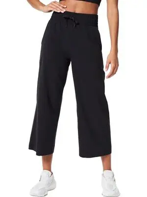 Spanx On The Move Cropped Wide Leg Pants - Very Black
