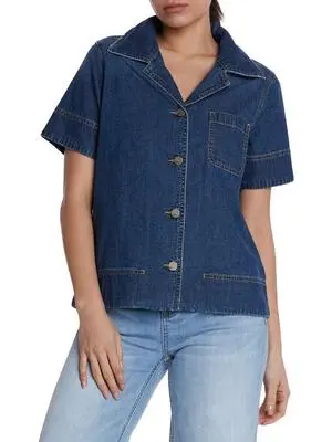 WASH LAB DENIM Wash Lab Denim Bowling Shirt Bahama Blue