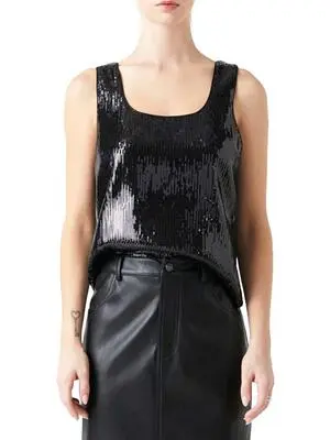 GREY LAB Sequin Sleeveless Top - Black