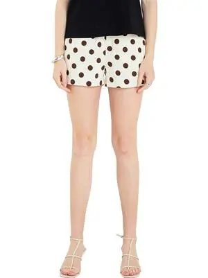 English Factory Polka Dot Textured Shorts - Ivory/ Brown
