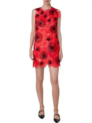 Akris 3d Poppy Appliqué Tulle Sheath Dress - Poppy-black