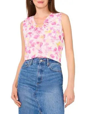 Vince Camuto Vince Camuto Floral Sleeveless Ruffle Chiffon Top Violet Blush