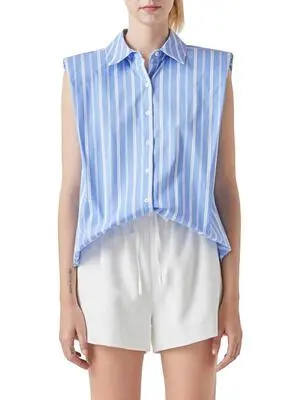 GREY LAB Stripe Power Shoulder Sleeveless Shirt - Blue/white