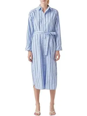 GREY LAB Stripe Maxi Shirtdress - Powder Blue/navy