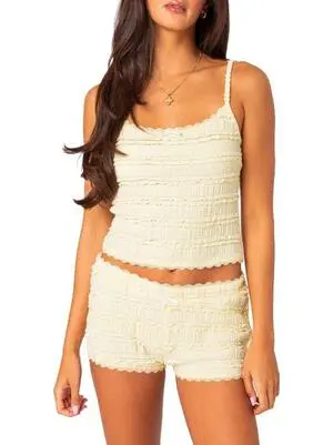 EDIKTED Lucy Ruffled Lace Crop Camisole - Yellow