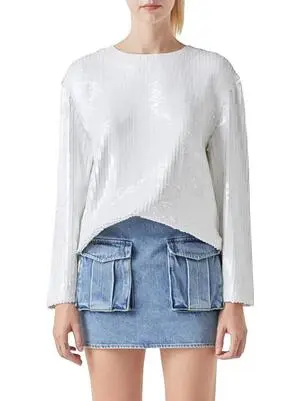 GREY LAB Sequin Long Sleeve Top - White